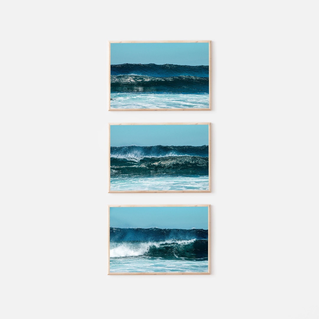 Set of 3 Wave Prints, Beach Wall Art, DIGITAL Download, Coastal ...
