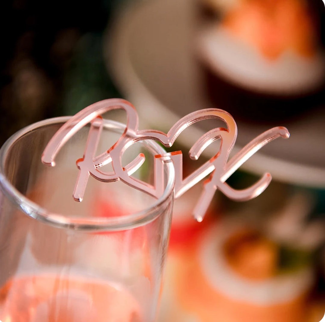 Personalized Acrylic Logo Initial Heart-shaped Wedding Tag Drink Glass ...