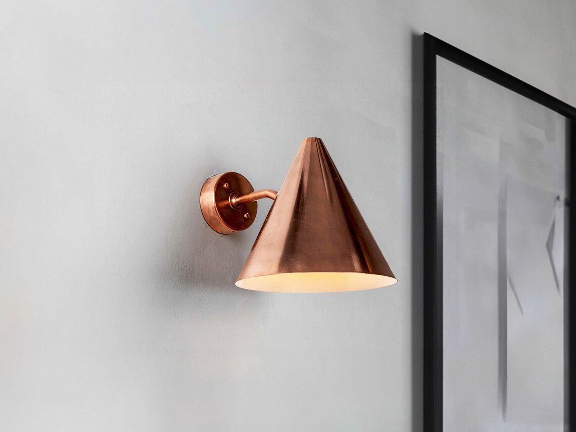 Farmhouse Raw Cooper Outdoor Sconce Lighting, Cone Outdoor Copper Wall ...