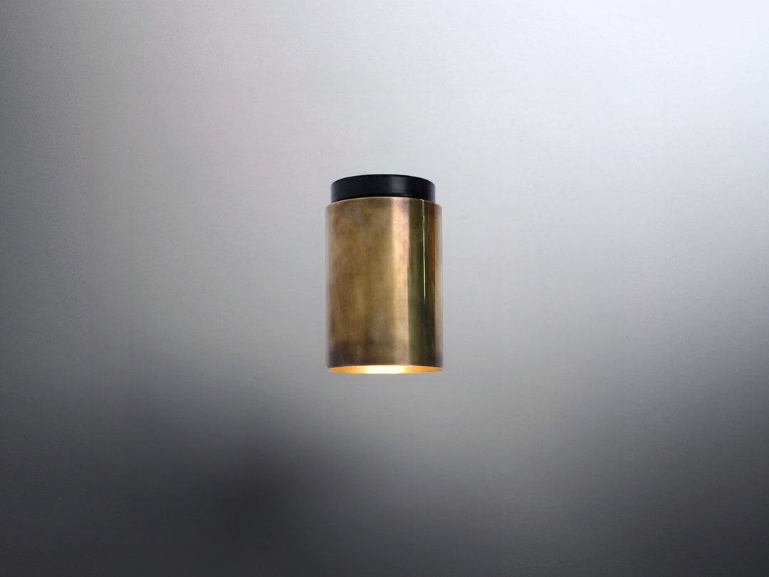 Brass Cylinder Flush Mount Lighting, Mid Century Modern Brass Downlight ...