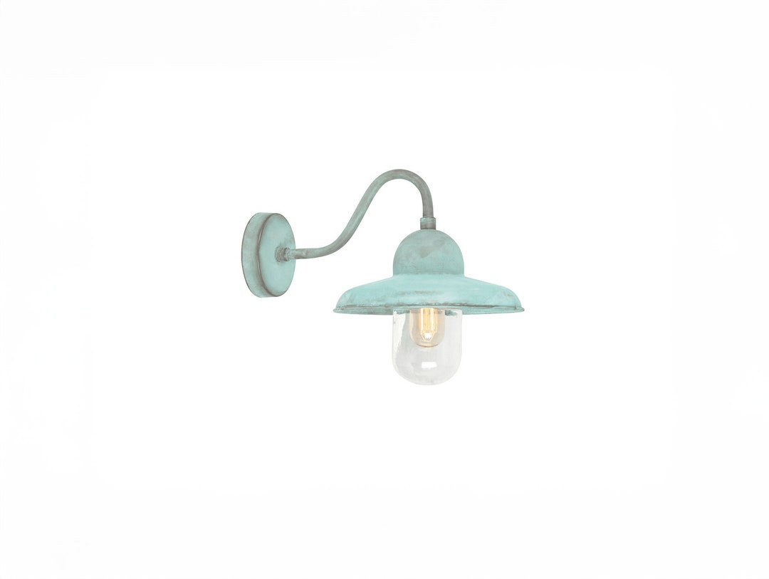 Swan Neck Patina Copper Outdoor Sconce Lighting, Farmhouse Gooseneck ...