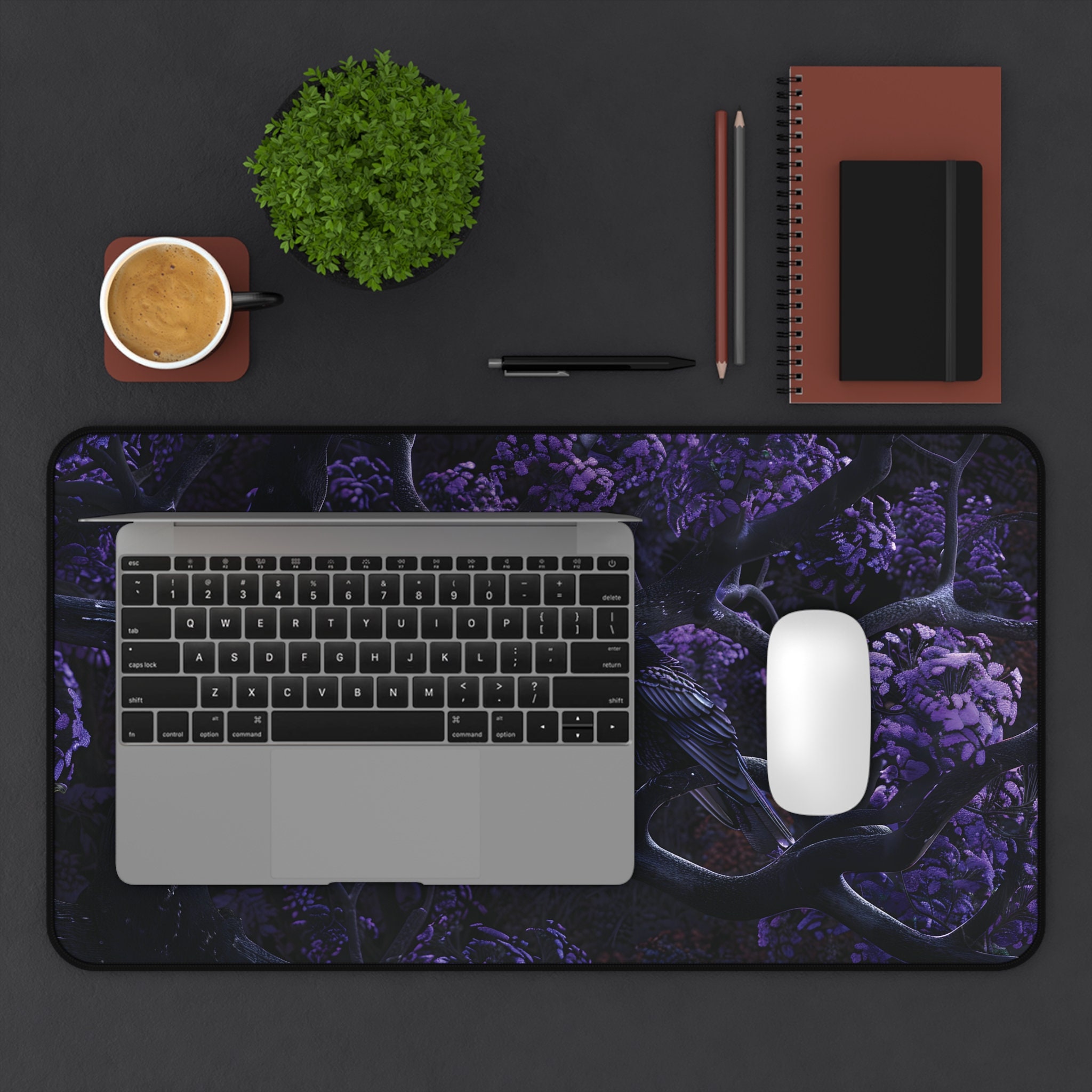 Raven Crow Desk Mat Desk Mat Trendy Aesthetic Witchy Forest Purple Tree ...