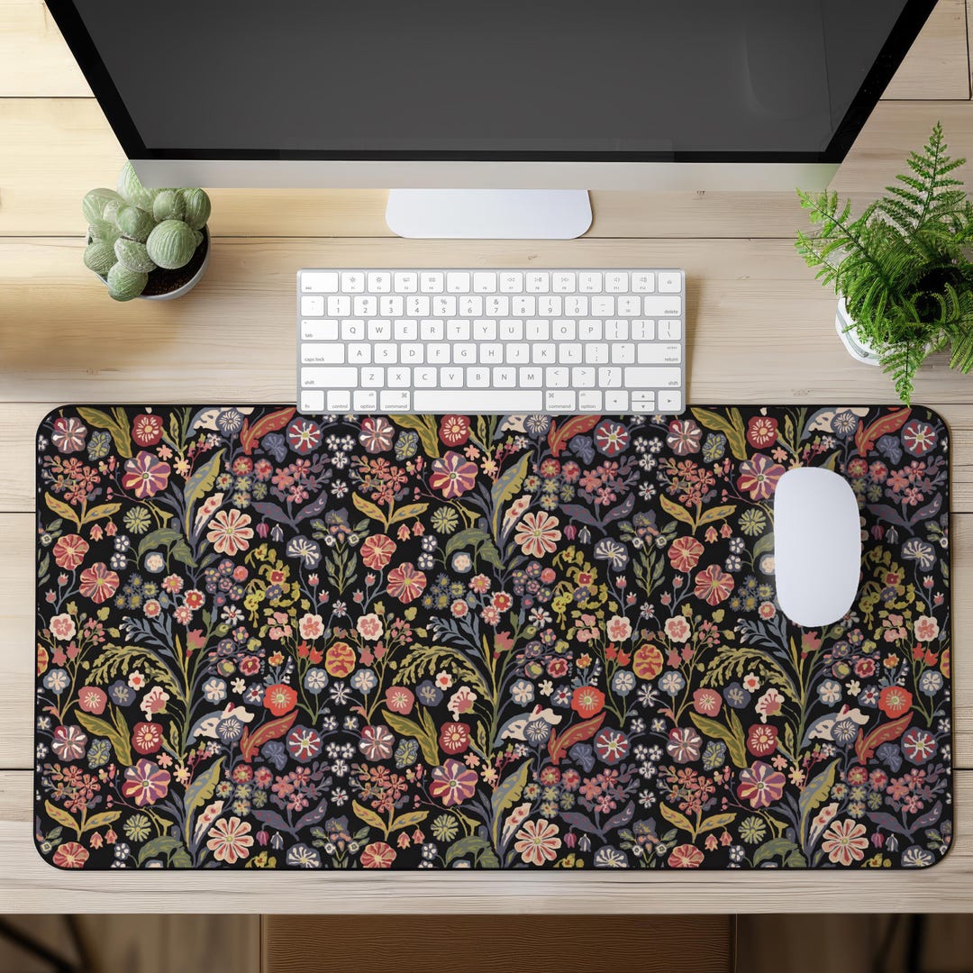 Dark Cottagecore Desk Mat, Floral Desk Pad, Botanical Garden Computer ...