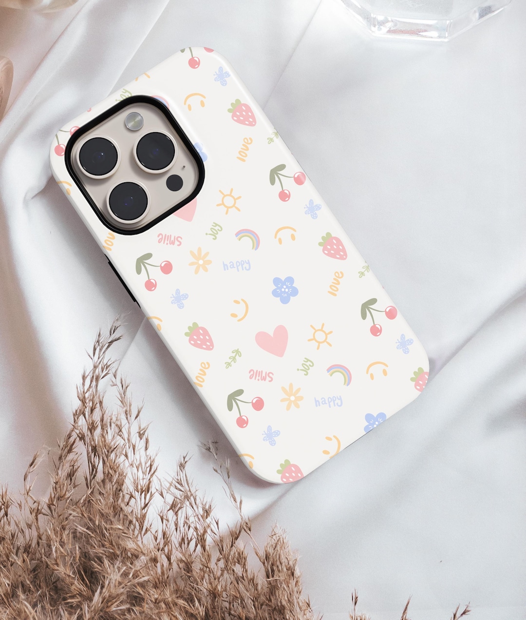 Kawaii Pastel Phone Case, Cute Aesthetic Pattern, Soft Girl Cottagecore ...