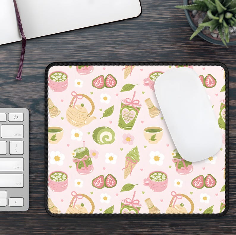 Matcha Desk Mat, Kawaii Boba Tea Pink Desk Pad - Etsy
