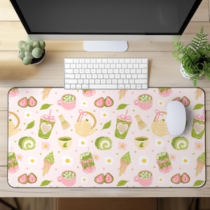 Matcha Green Desk Mat, Kawaii Food Mouse Pad, Cute Aesthetic Iced ...