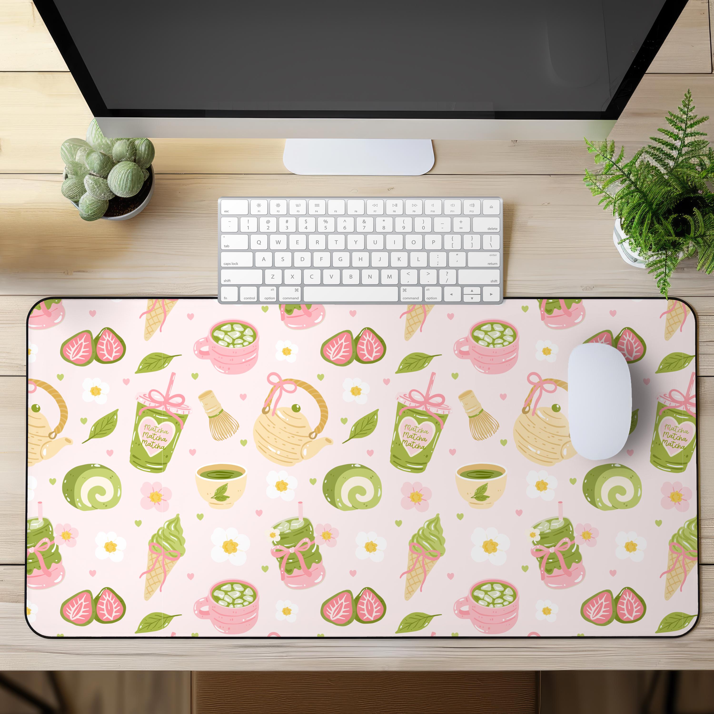 Matcha Desk Mat, Kawaii Boba Tea Pink Desk Pad - Etsy