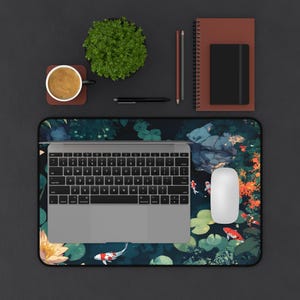 Wild Koi Fish Pond Desk Mat Water Lily Pads and Lotus Mouse Pad Anti ...