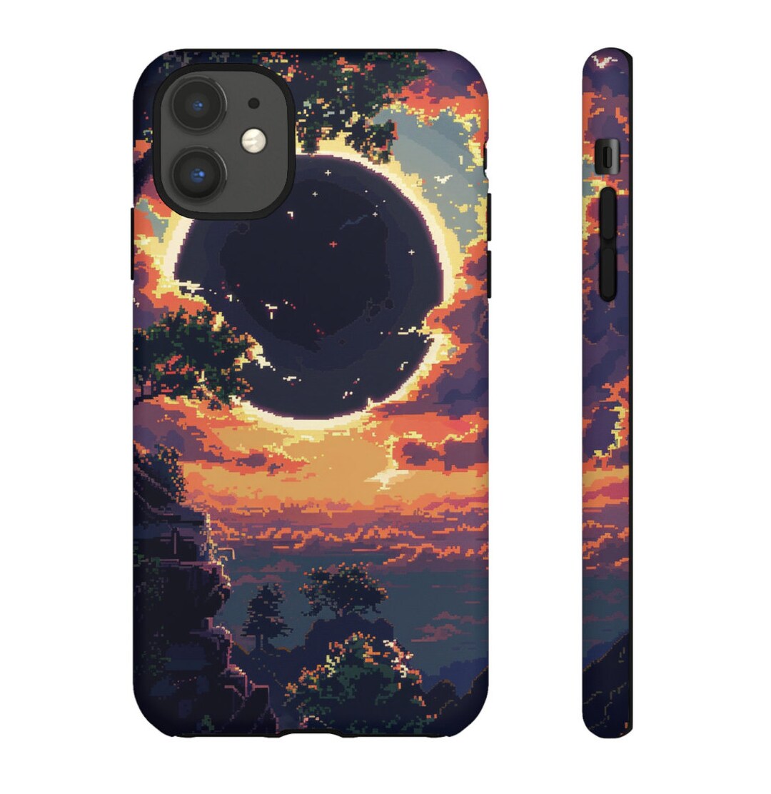 Celestial Shadow Solar Eclipse Pixel Art Phone Case April 8 2024 Cosmic Event iPhone 15 14 13 12 ...