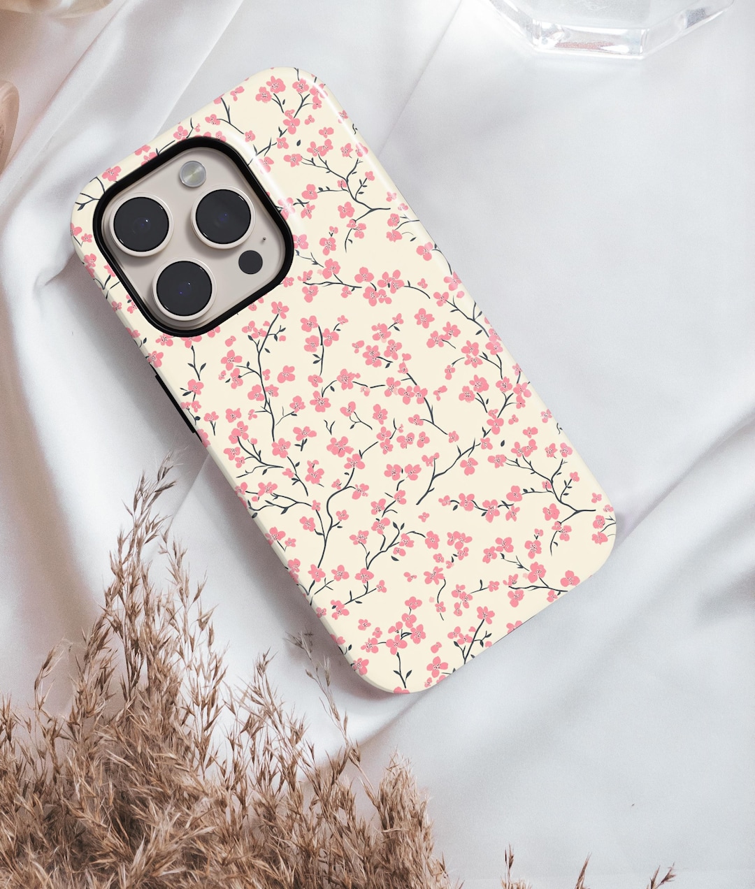 Pink Cherry Blossom Phone Case Anime Pink Floral Japan Sakura iPhone 16 ...
