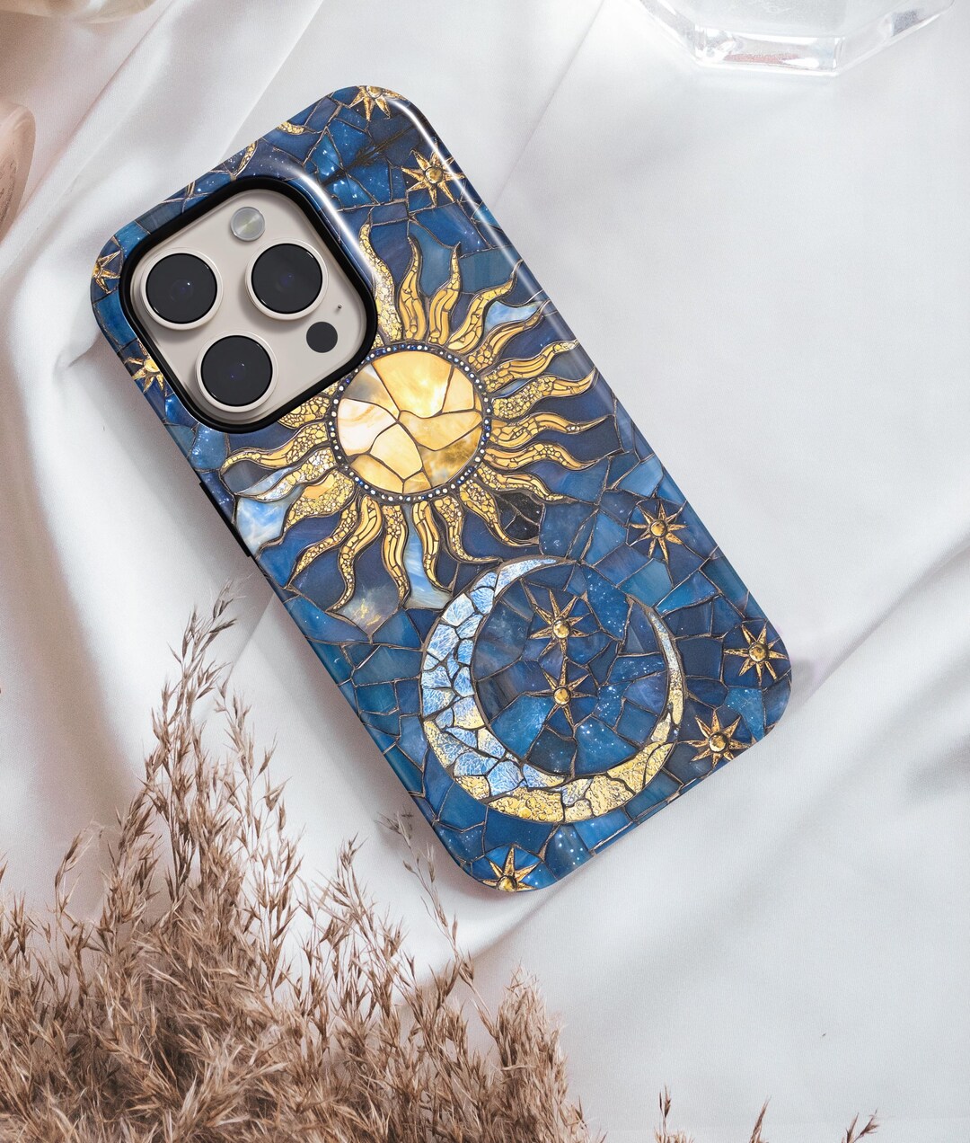 Celestial Stained Glass Tough Phone Case Sun Moon Mosaic iPhone 16 15 ...