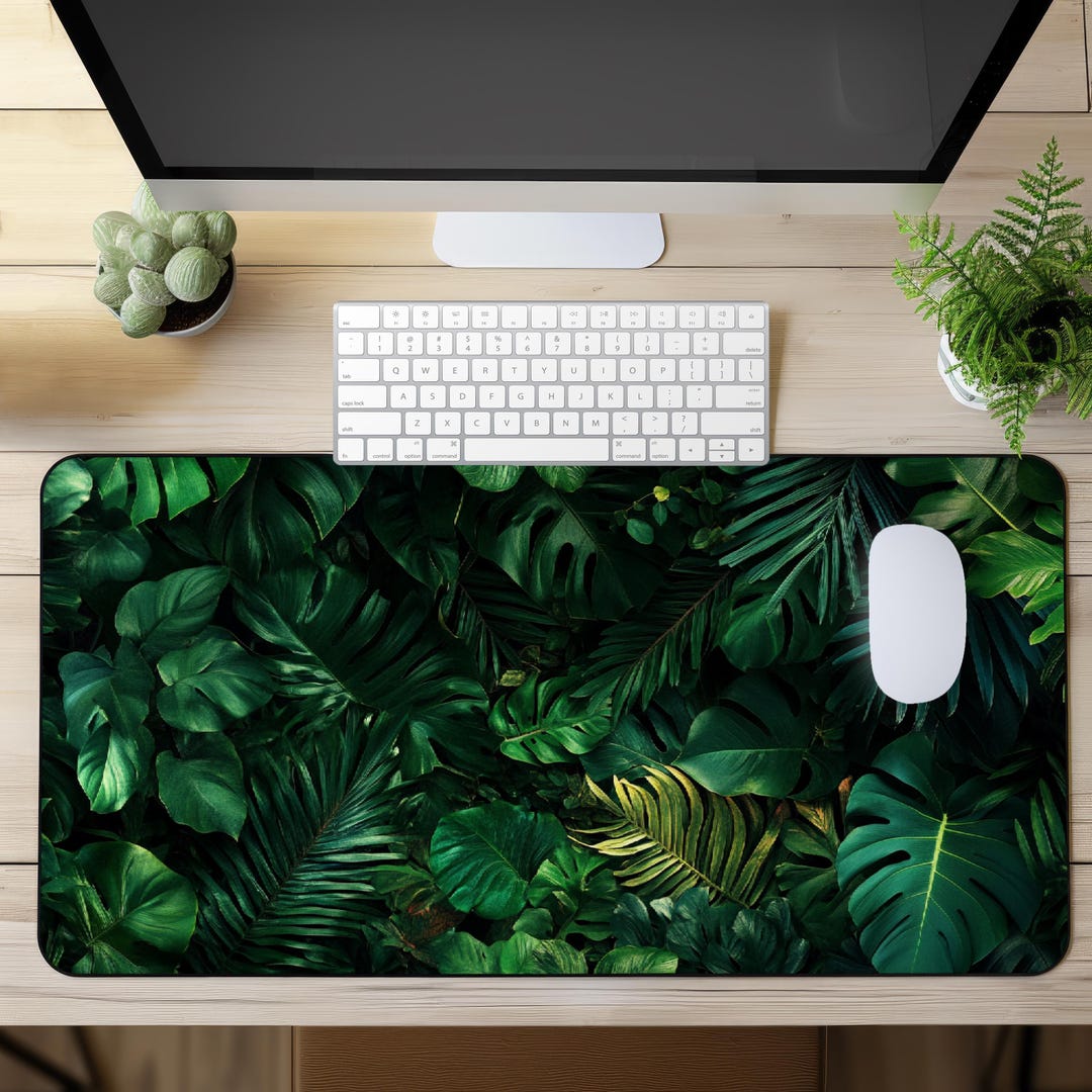 Green Tropical Desk Mat Rainforest Plants Mouse Pad Anti-slip Mat ...