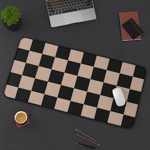 Coffee Color Checkered Desk Mat Retro Checkerboard Plaid Mouse Pad Anti ...