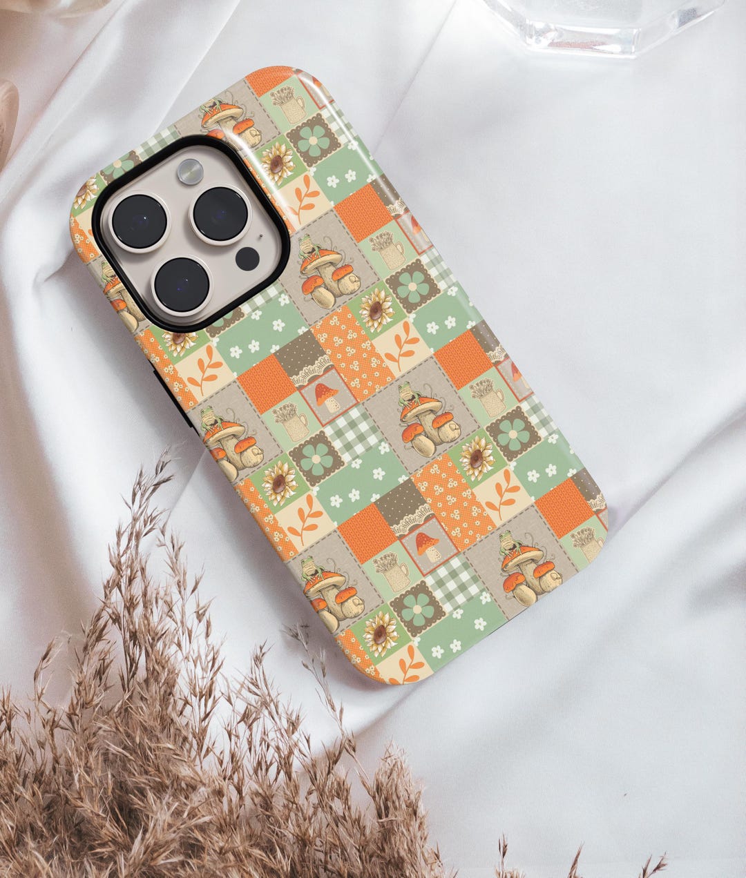 Cottagecore Frog Quilt Patchwork Phone Case Boho Floral Mushroom iPhone ...