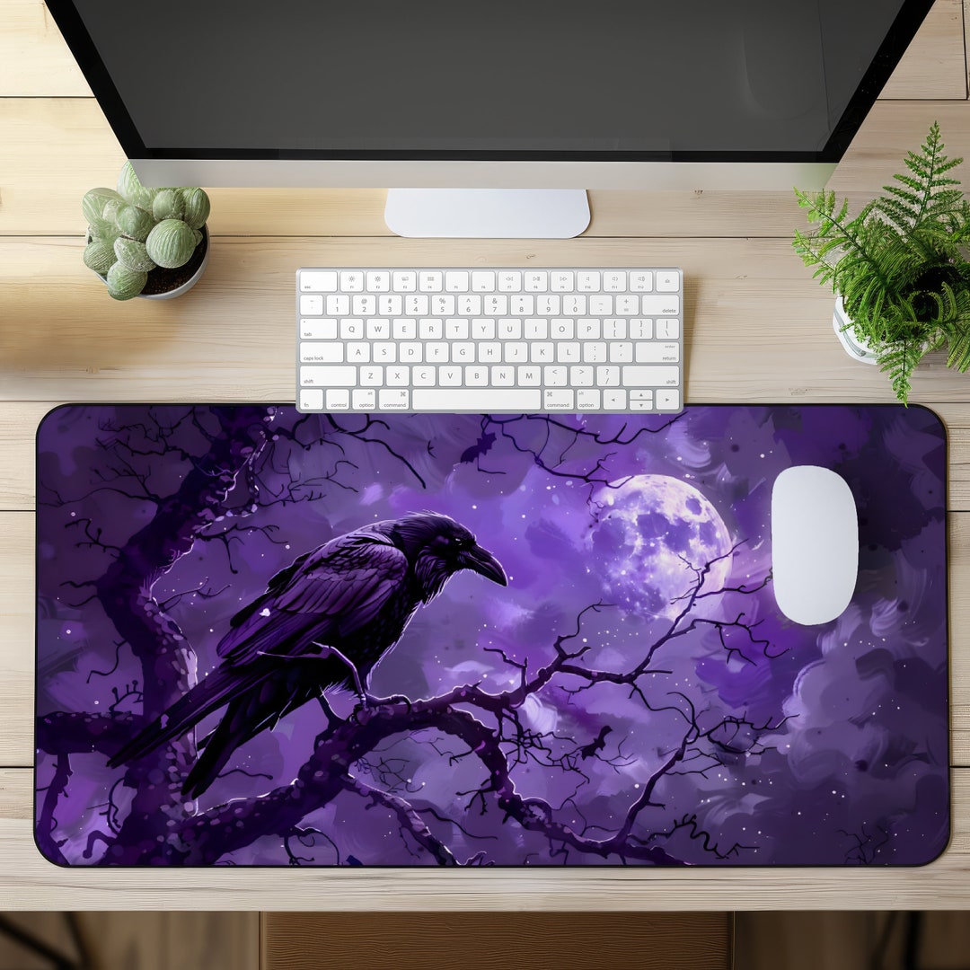 Goth Gothic Spooky Dark Raven Crow Desk Mat Trendy Aesthetic Purple ...