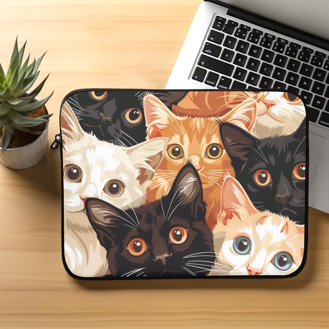 Cute Cat Laptop Sleeve Kawaii Kitten MacBook Bag Cat Lover Fur Mom Dad ...
