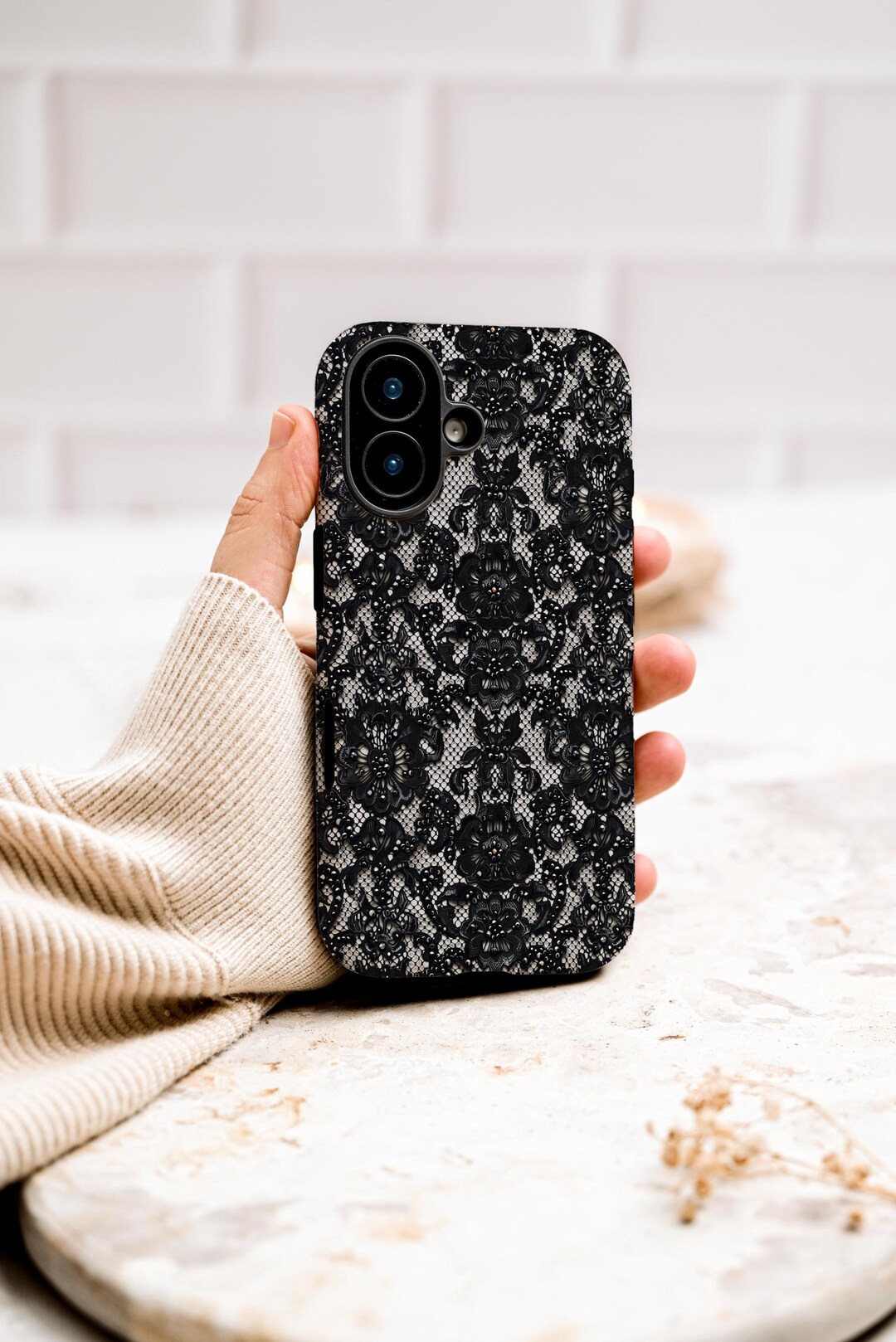Floral Gothic Lace Phone Case, Black Goth Vintage Lace iPhone Samsung ...