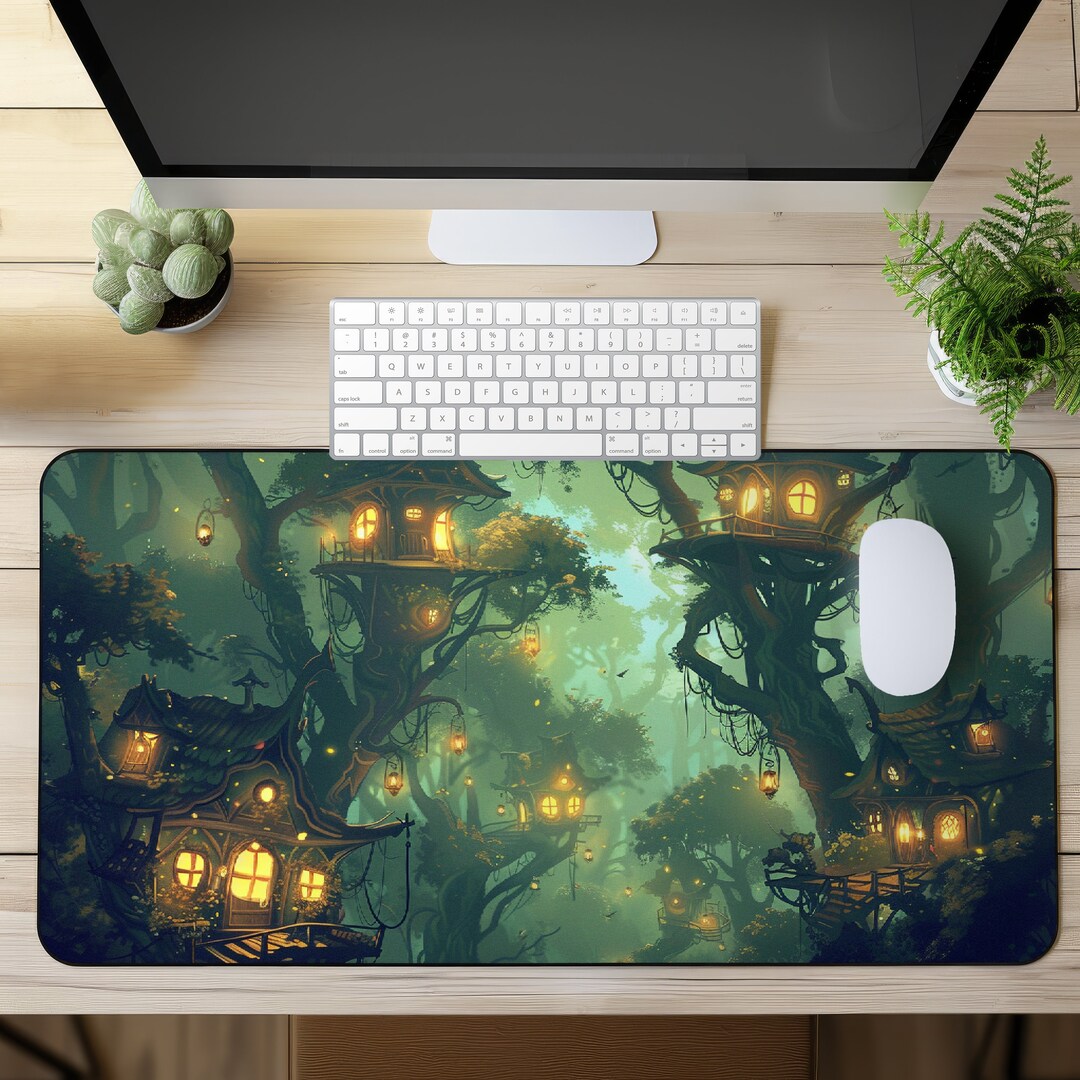 Fantasy Book Elven Fairy Forest Treehouse Desk Mat Enchanted Woods Work ...