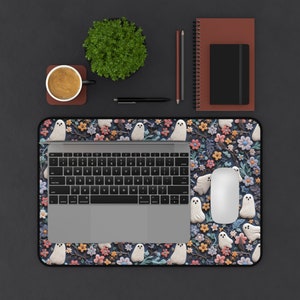 Spooky Little Ghosts in the Garden Desk Mat Cute Floral Halloween Mouse ...