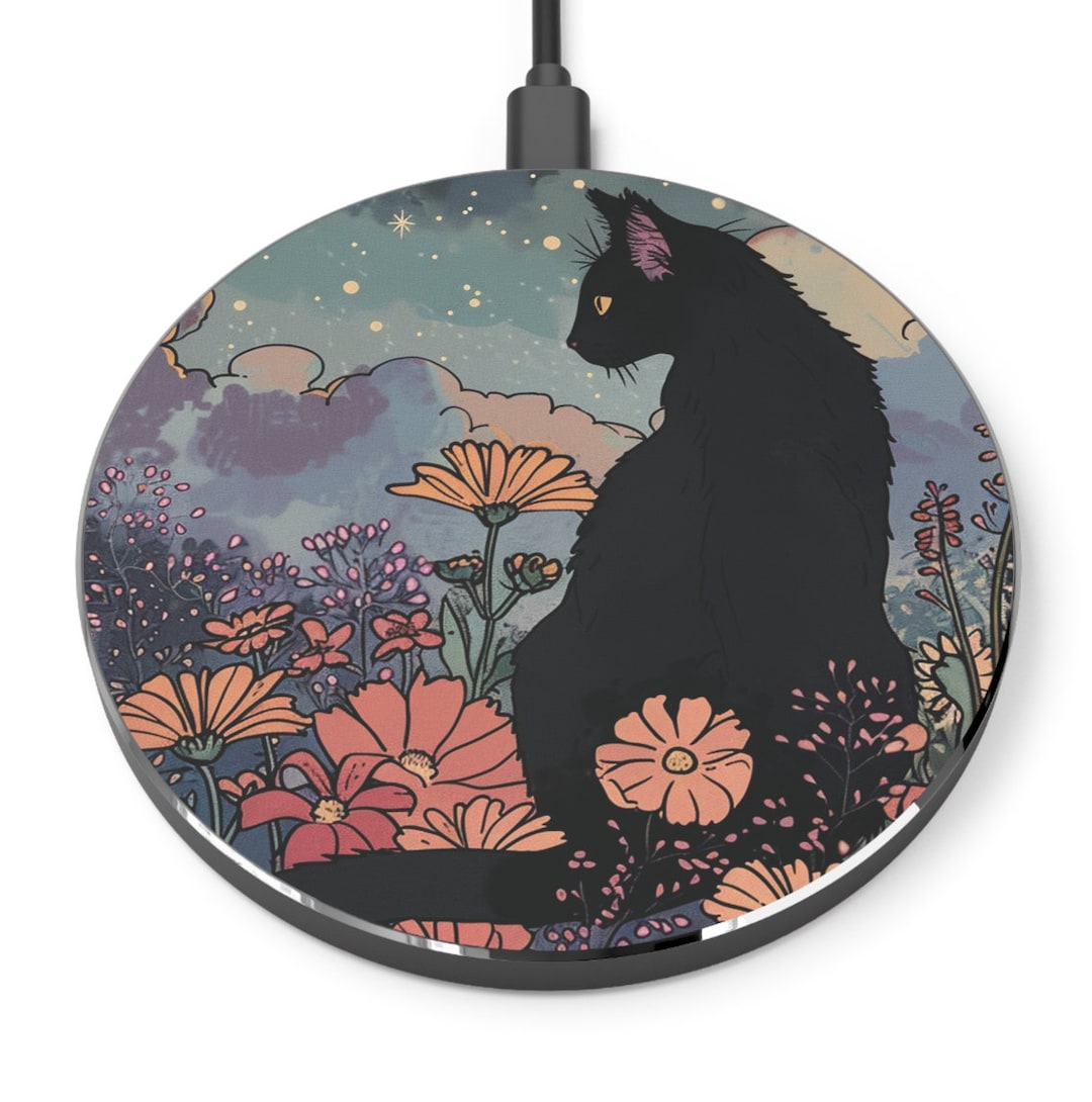 Spooky Black Cat Wireless Fast Charger Charging Pad Bedside Table ...