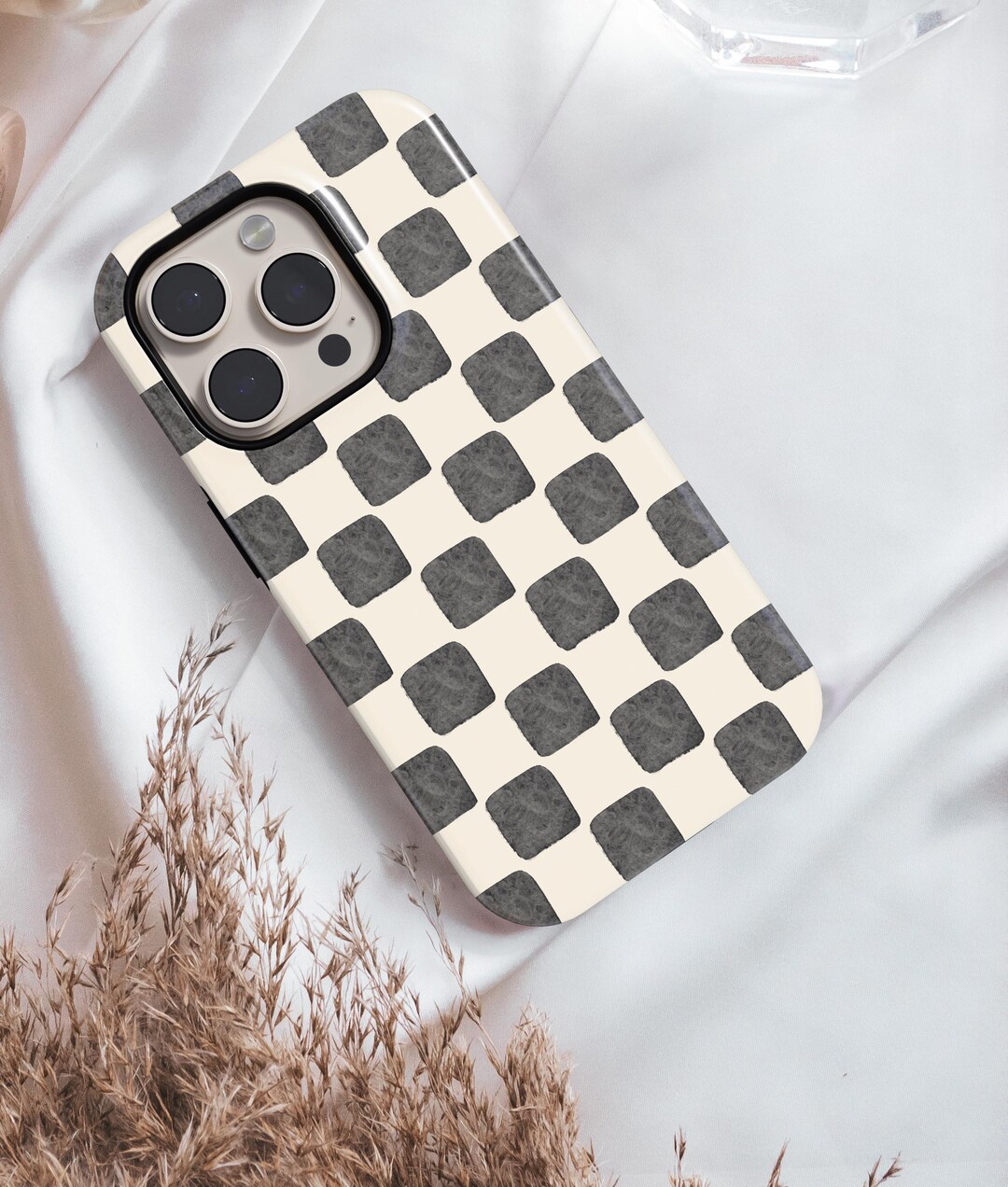 Black Checkerboard Phone Case, Grunge Aesthetic Y2K iPhone Cover ...