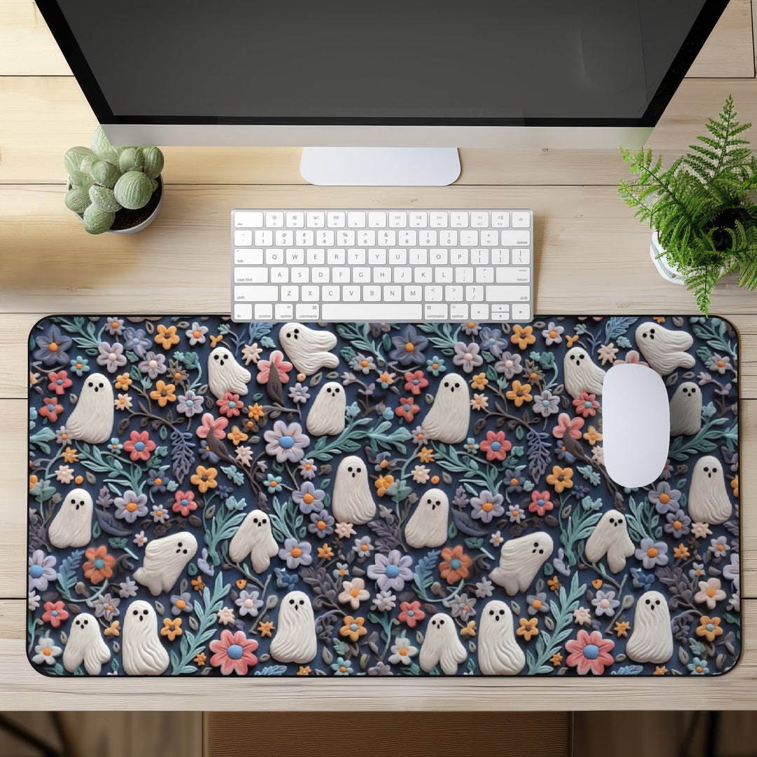 Spooky Little Ghosts in the Garden Desk Mat Cute Floral Halloween Mouse ...