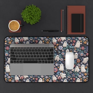 Spooky Little Ghosts in the Garden Desk Mat Cute Floral Halloween Mouse ...