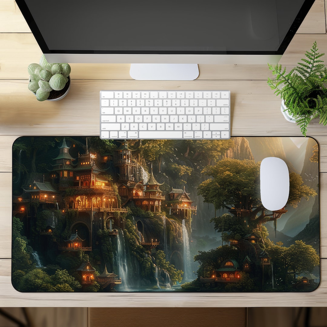 Fantasy Enchanted Elven Forest Treehouse Keep Desk Mat Deep Into the ...