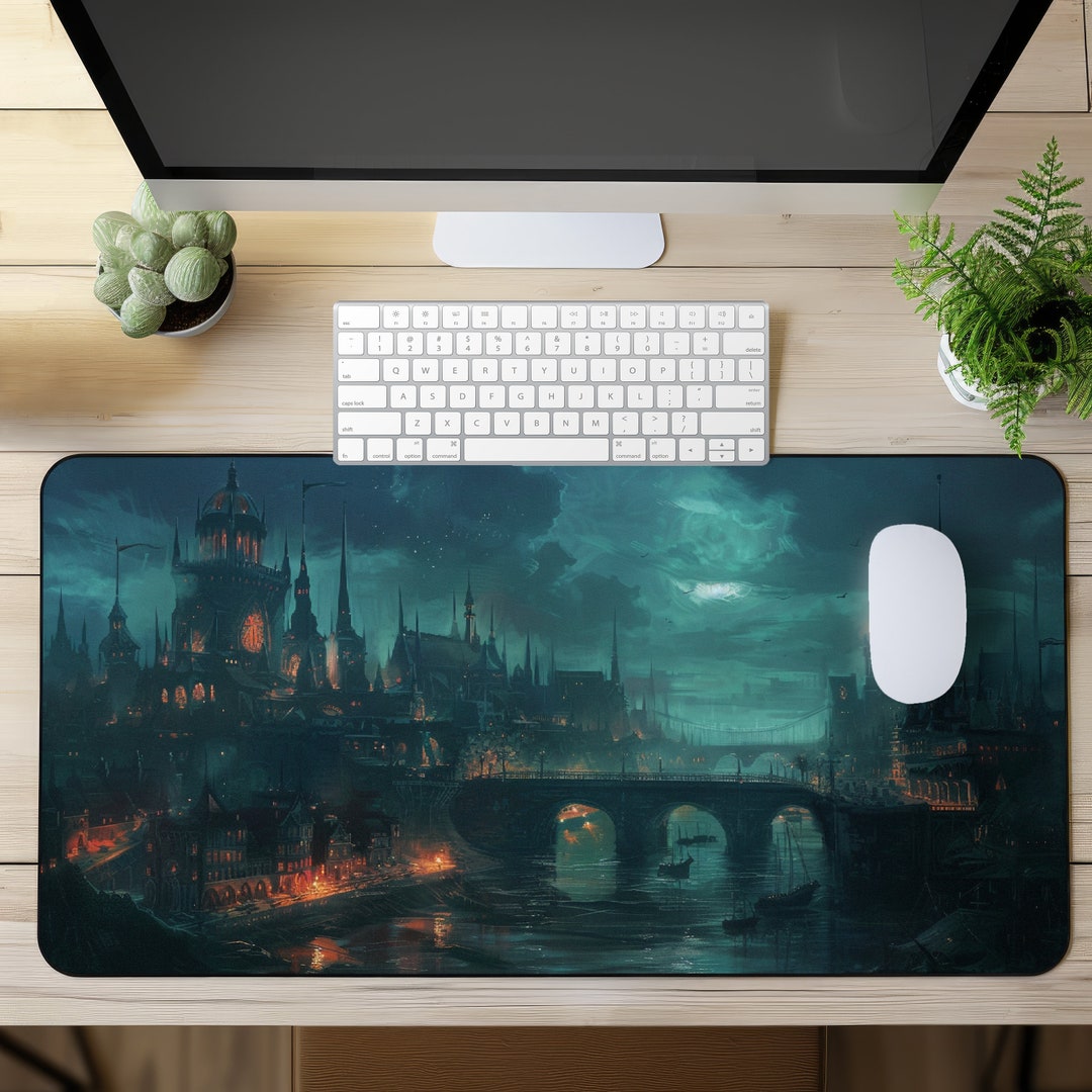 Fantasy Gothic Dark City Fortress Desk Mat Village Castle Keep by the ...