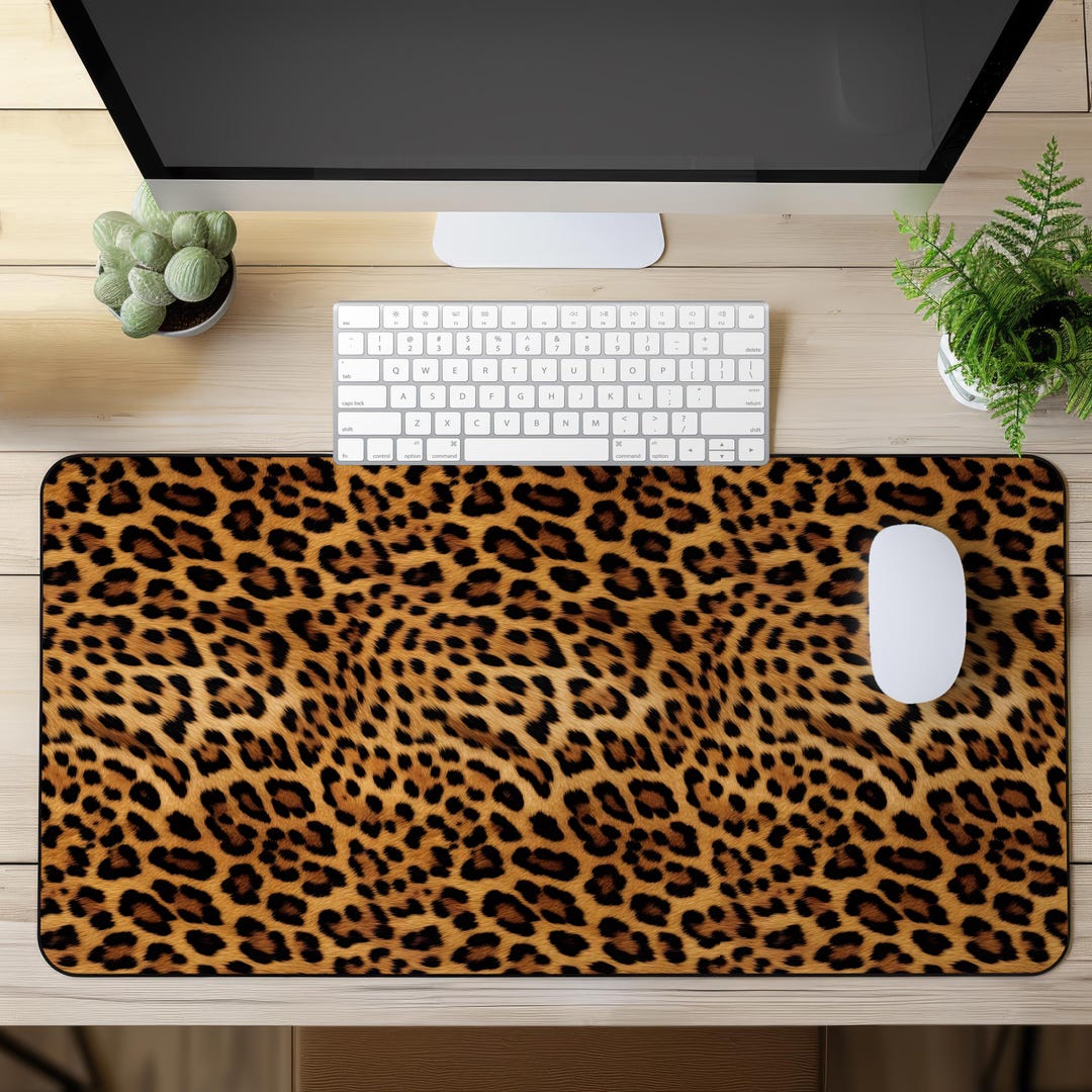 Realistic Leopard Print Desk Mat Wild Fur Cat Print Mouse Pad Anti-slip ...