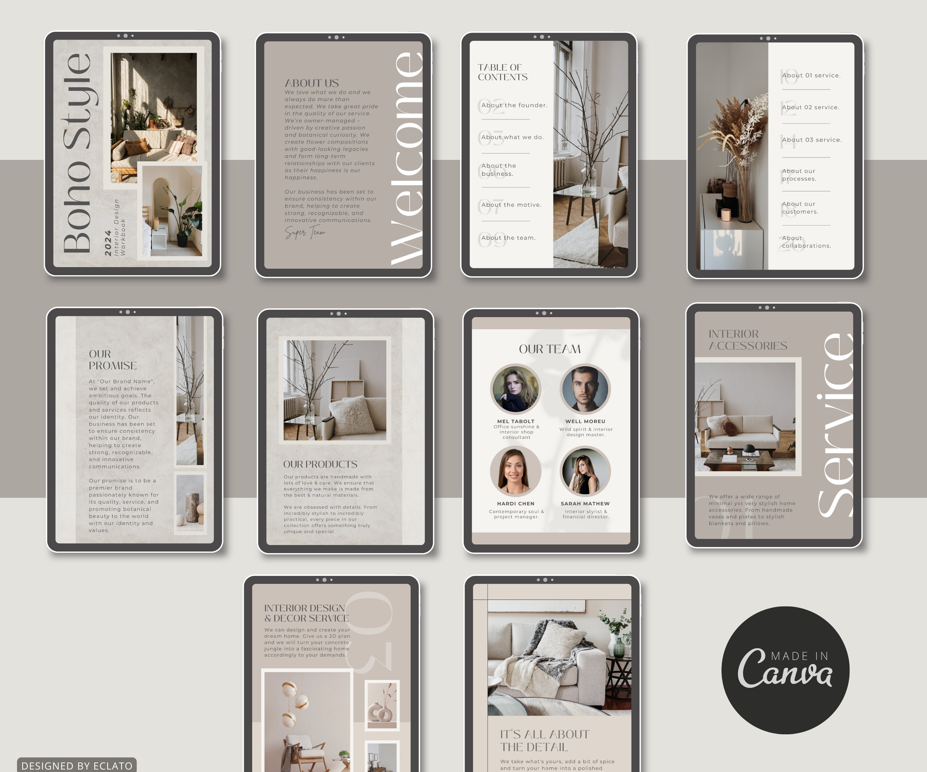 Boho Design Template, Canva Template, Interior Design Canva Template ...