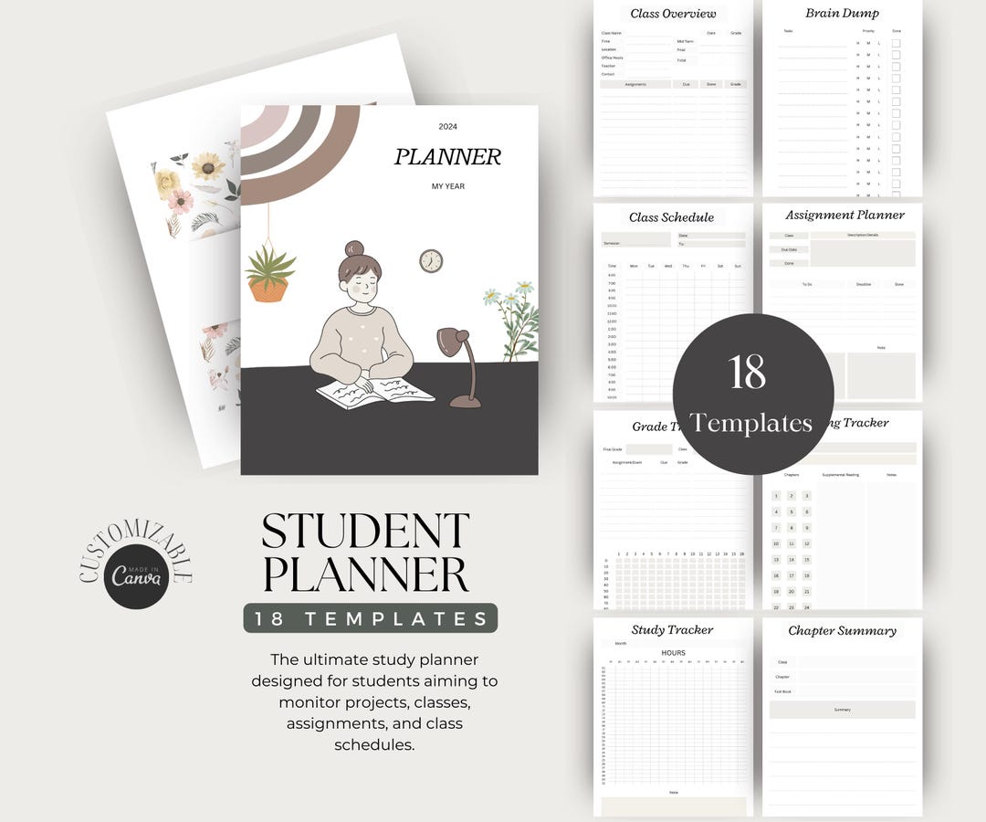 Student Planner Template, Editable Study Planner, Academic Planner ...