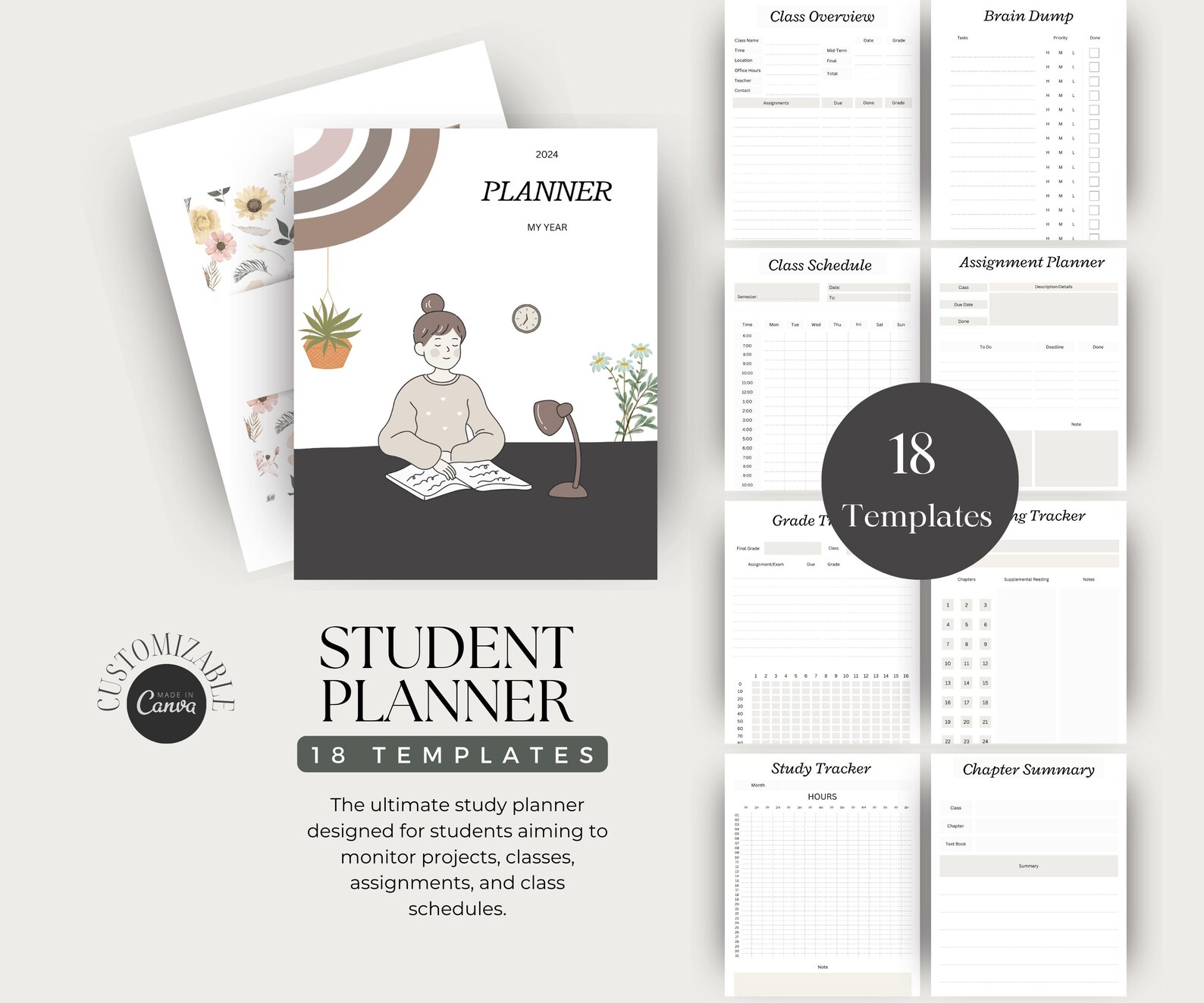 Student Planner Template, Editable Study Planner, Academic Planner ...