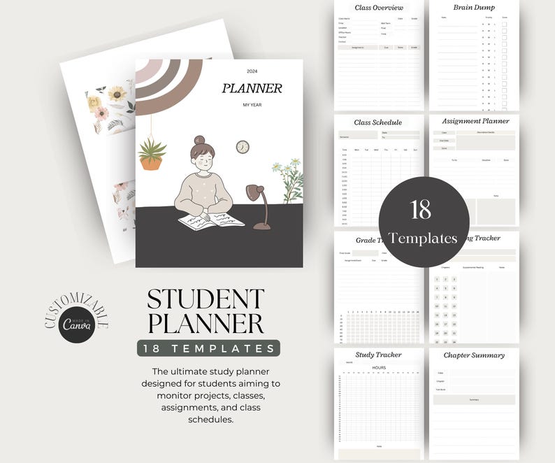 Student Planner Template, Editable Study Planner, Academic Planner ...
