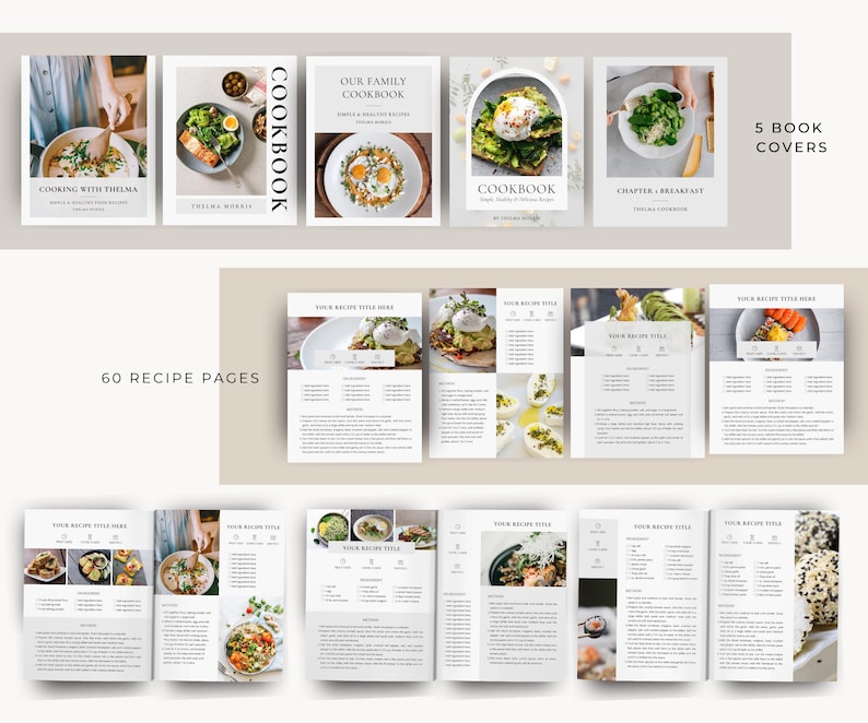 100-page Cookbook Template, Modern Recipe Book Canva Editable Template ...