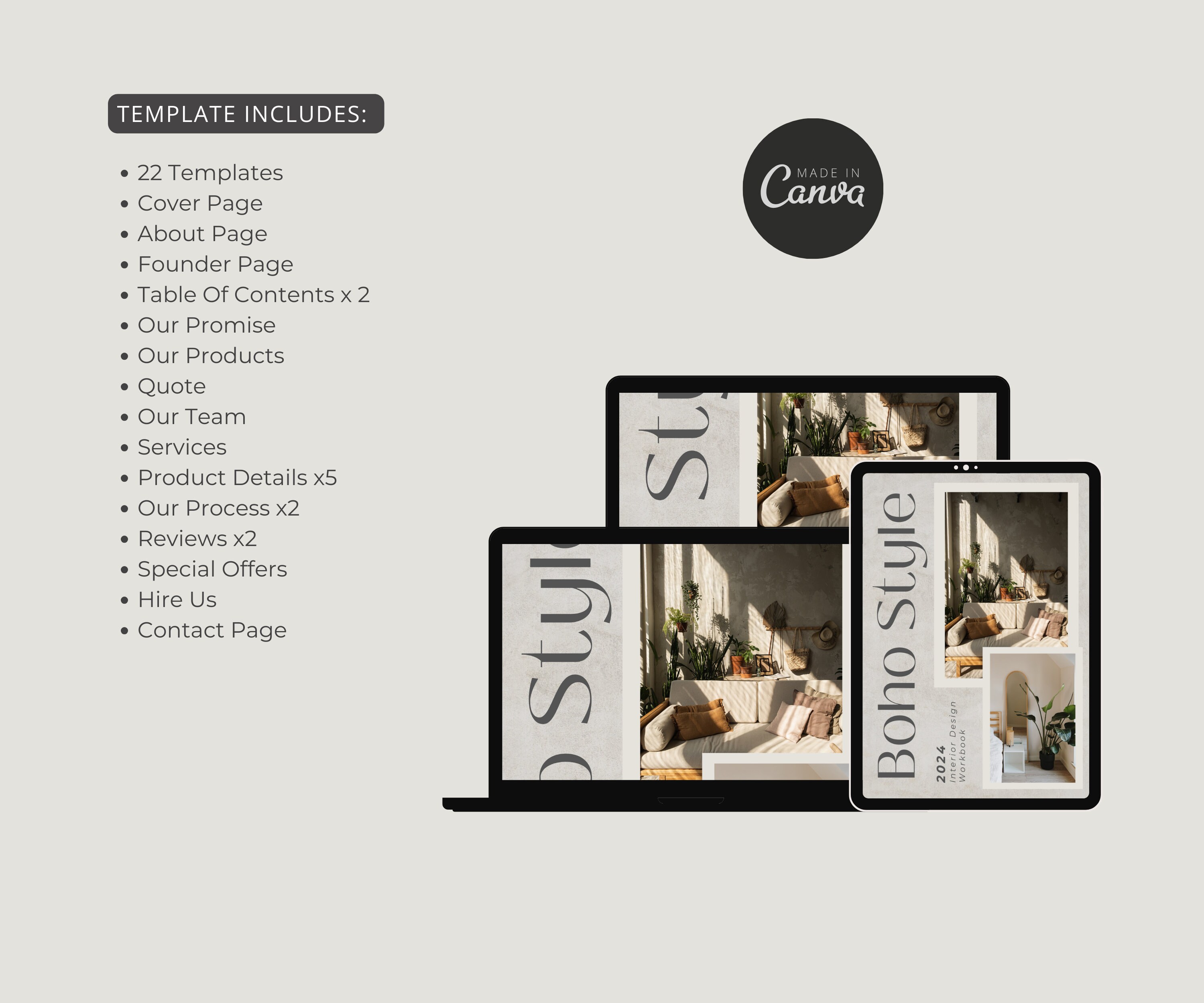 Boho Design Template, Canva Template, Interior Design Canva Template ...