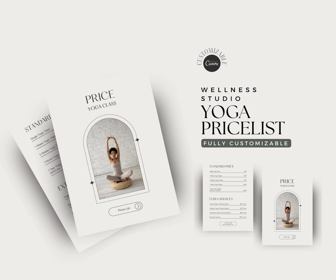 Yoga Studio Price List, Wellness Template, Canva Template, Price List ...