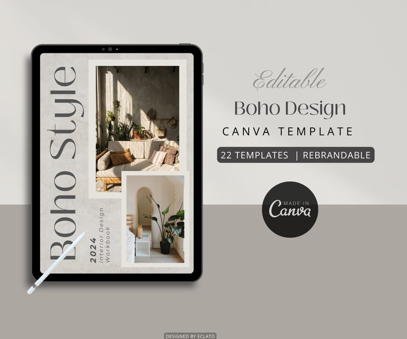 Boho Design Template, Canva Template, Interior Design Canva Template ...