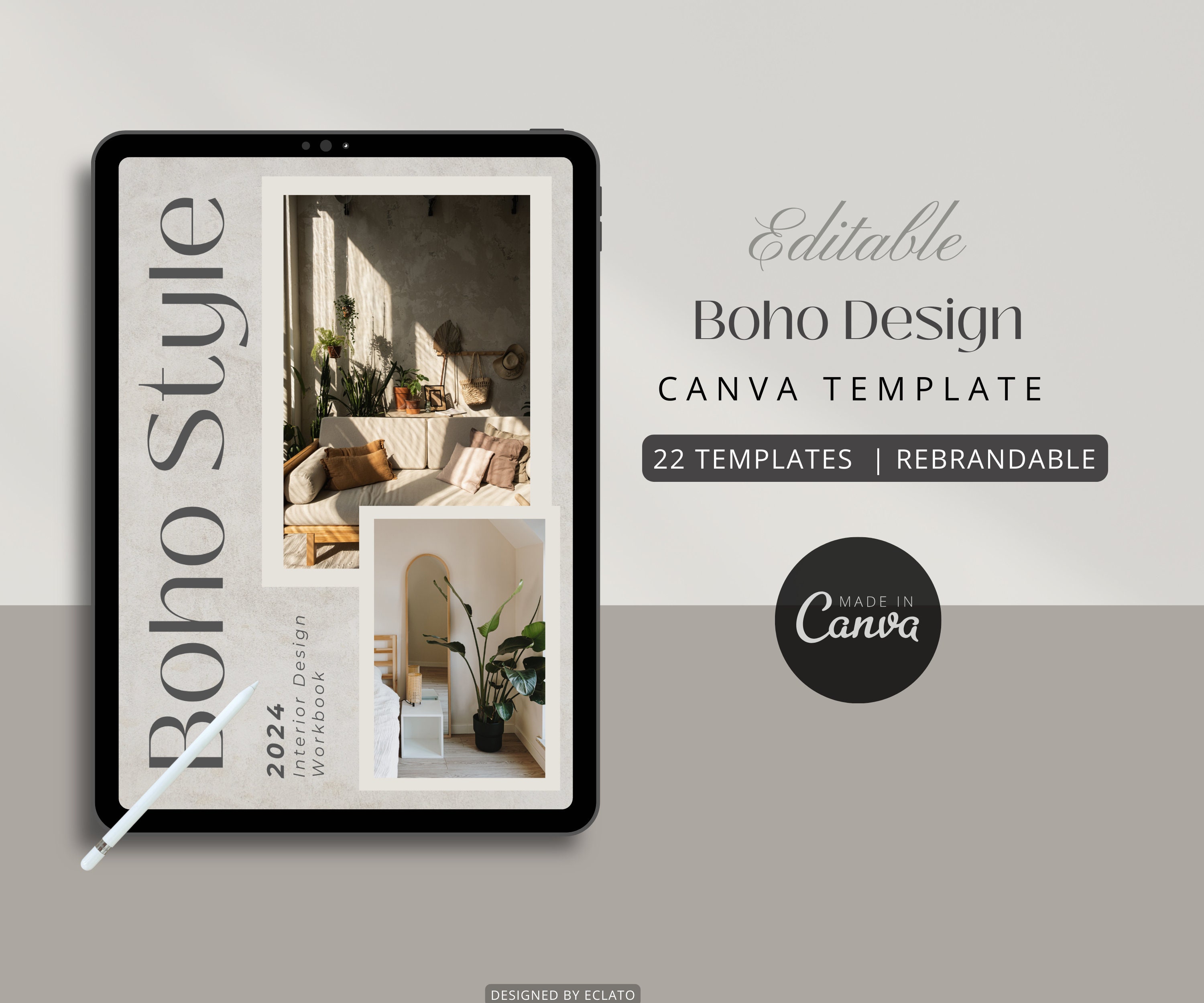 Boho Design Template, Canva Template, Interior Design Canva Template ...