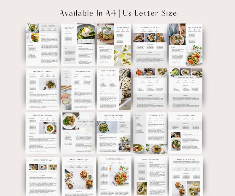 100-page Cookbook Template, Modern Recipe Book Canva Editable Template ...