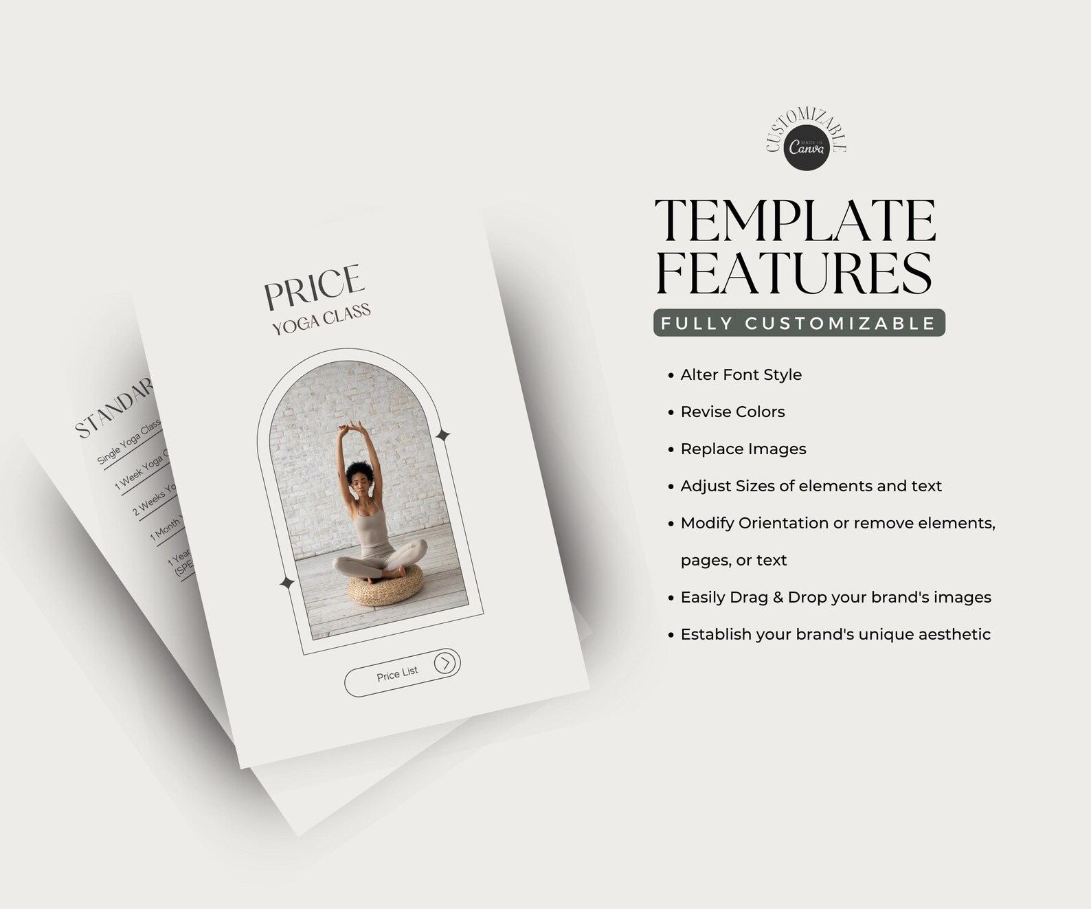 Yoga Studio Price List, Wellness Template, Canva Template, Price List ...