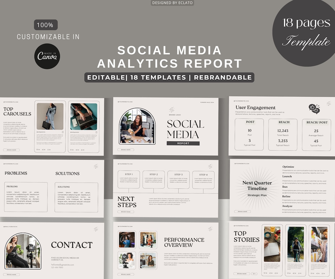 Social Media Analytics Report Template, Canva Template, Report Template ...