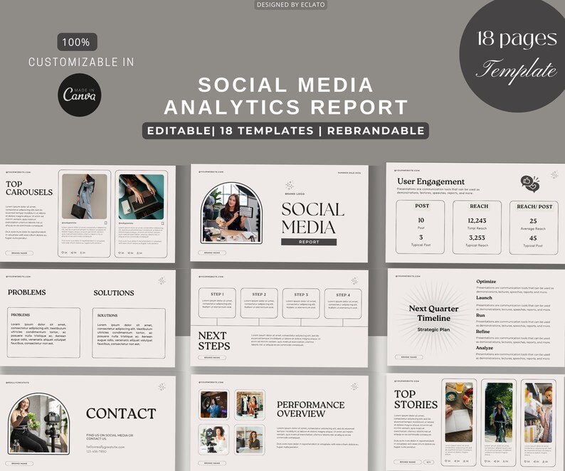 Social Media Analytics Report Template, Canva Template, Report Template ...