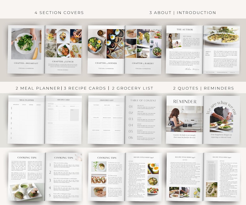 100-page Cookbook Template, Modern Recipe Book Canva Editable Template ...