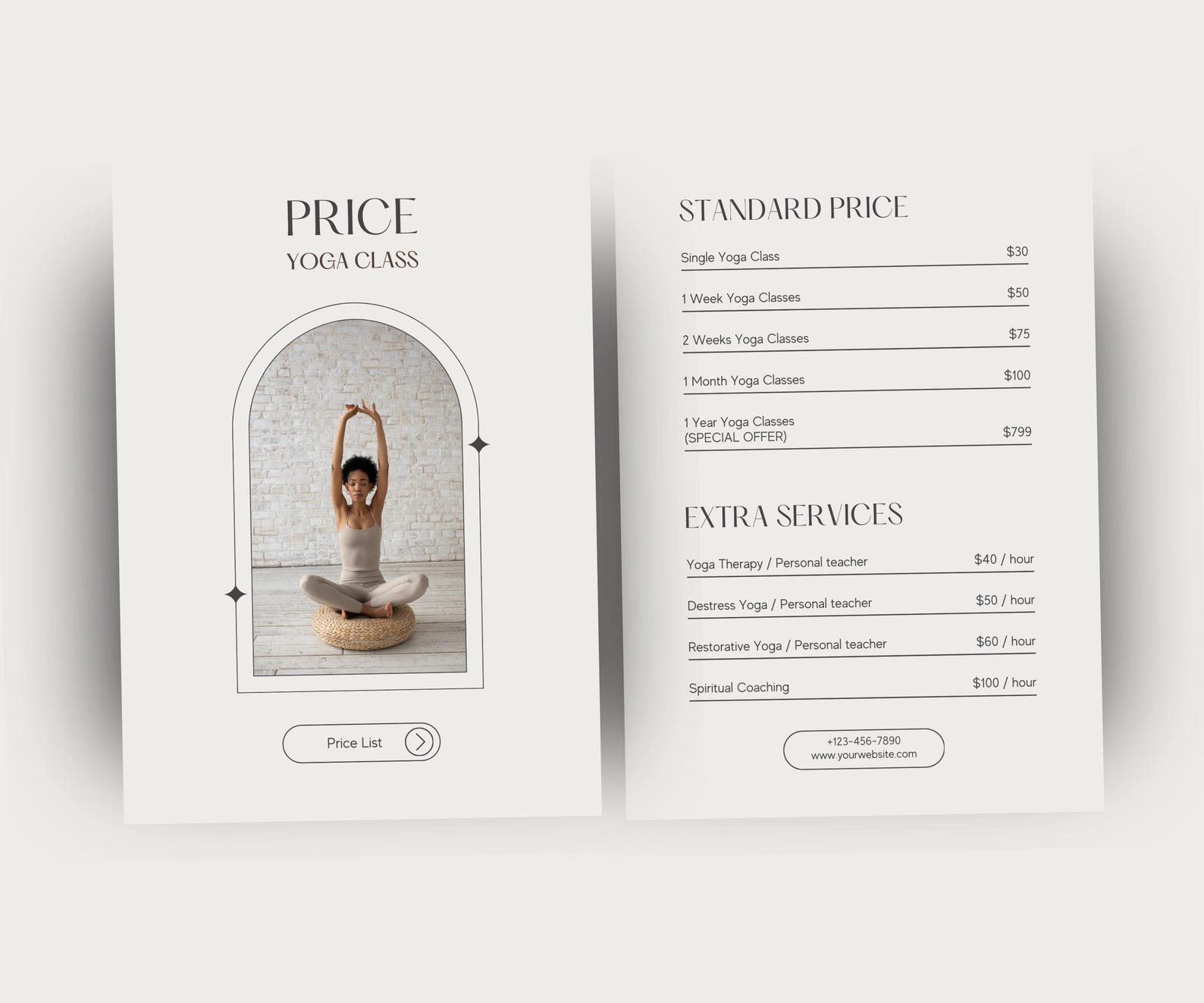 Yoga Studio Price List, Wellness Template, Canva Template, Price List ...