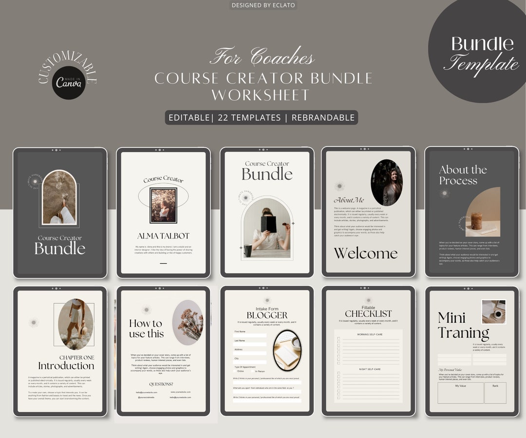 Course Creator Template, Canva Bundle Template, Worksheet Template ...