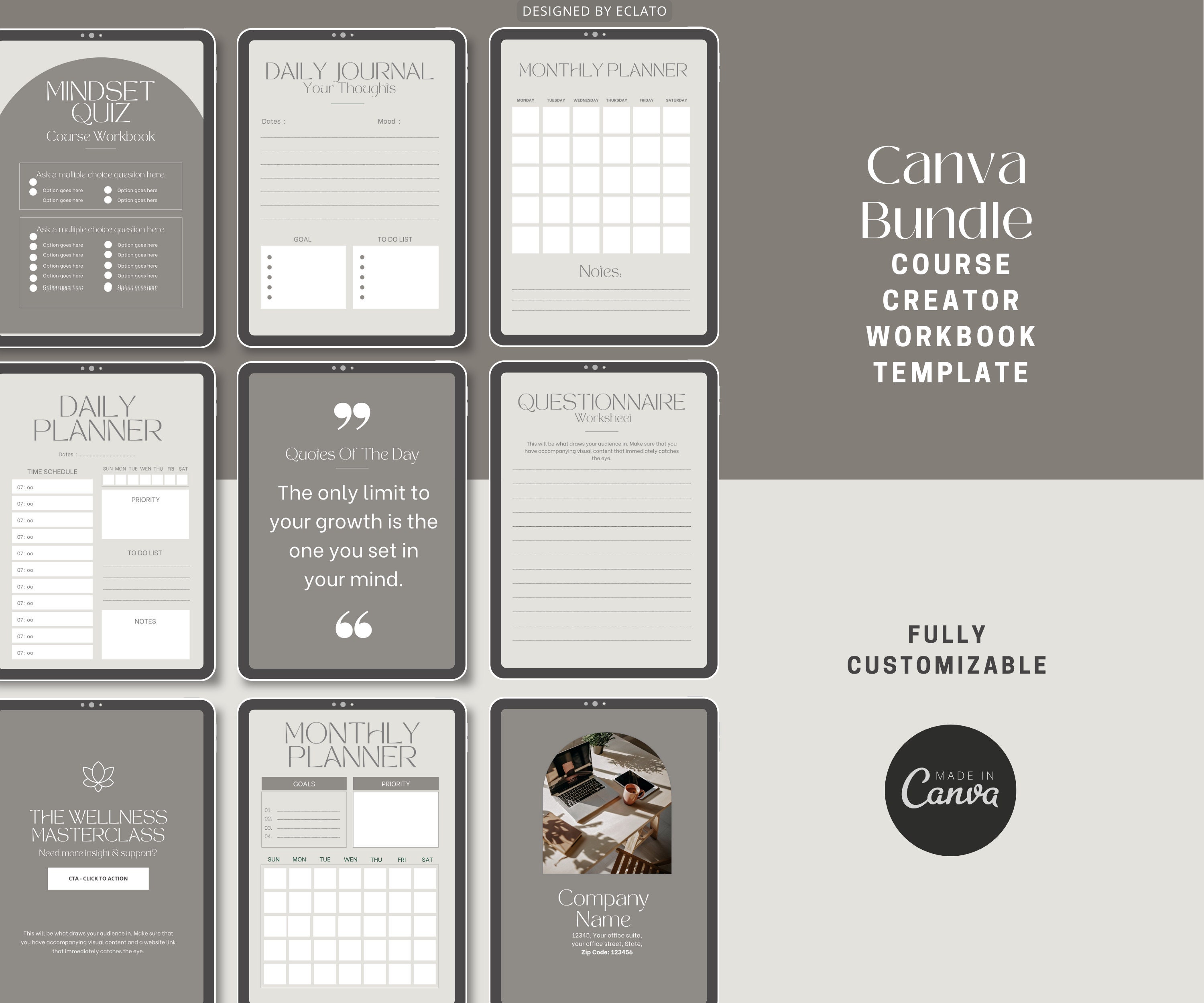 Course Creator Template Canva Bundle Template Neutral Template ...