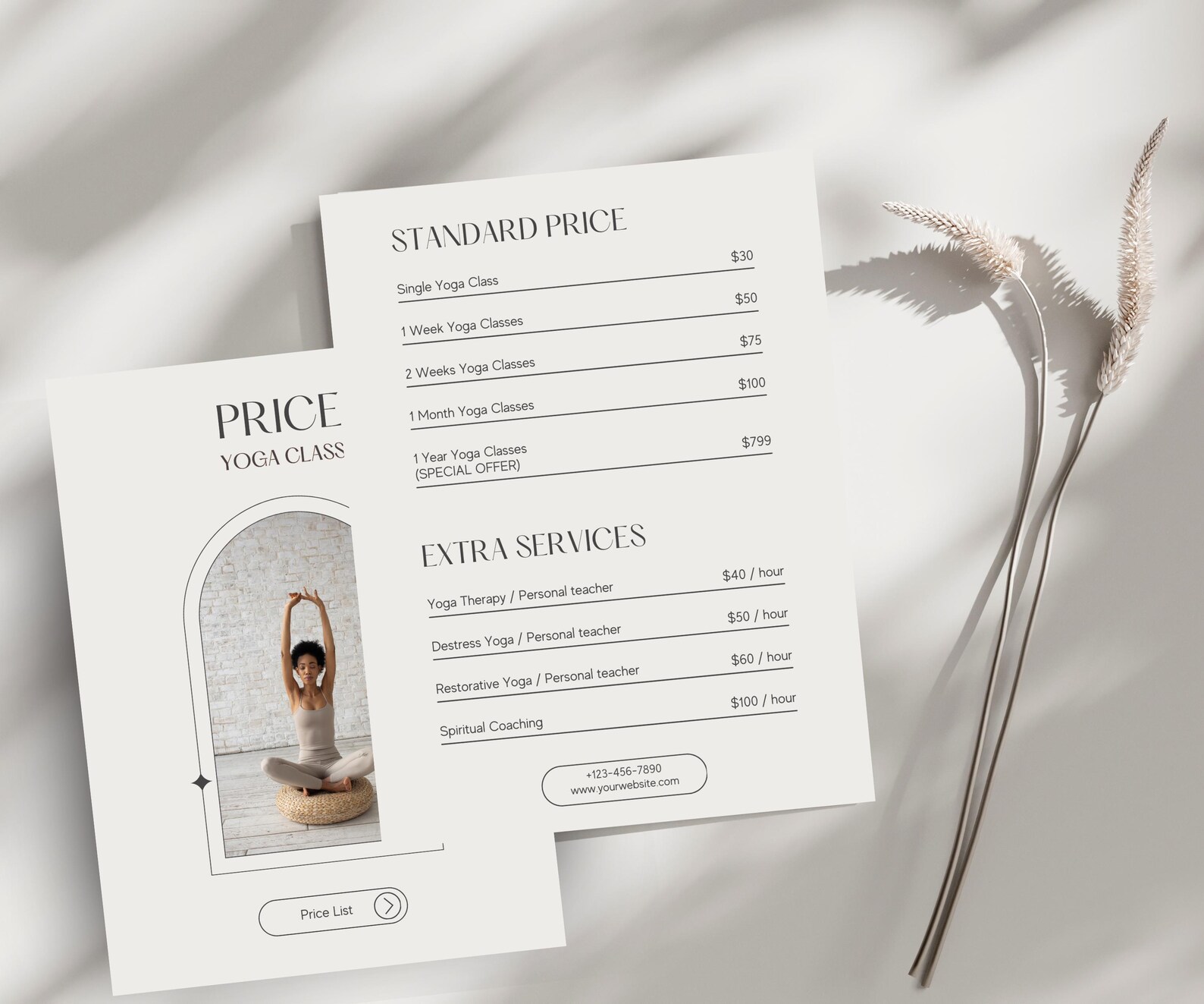 Yoga Studio Price List, Wellness Template, Canva Template, Price List ...