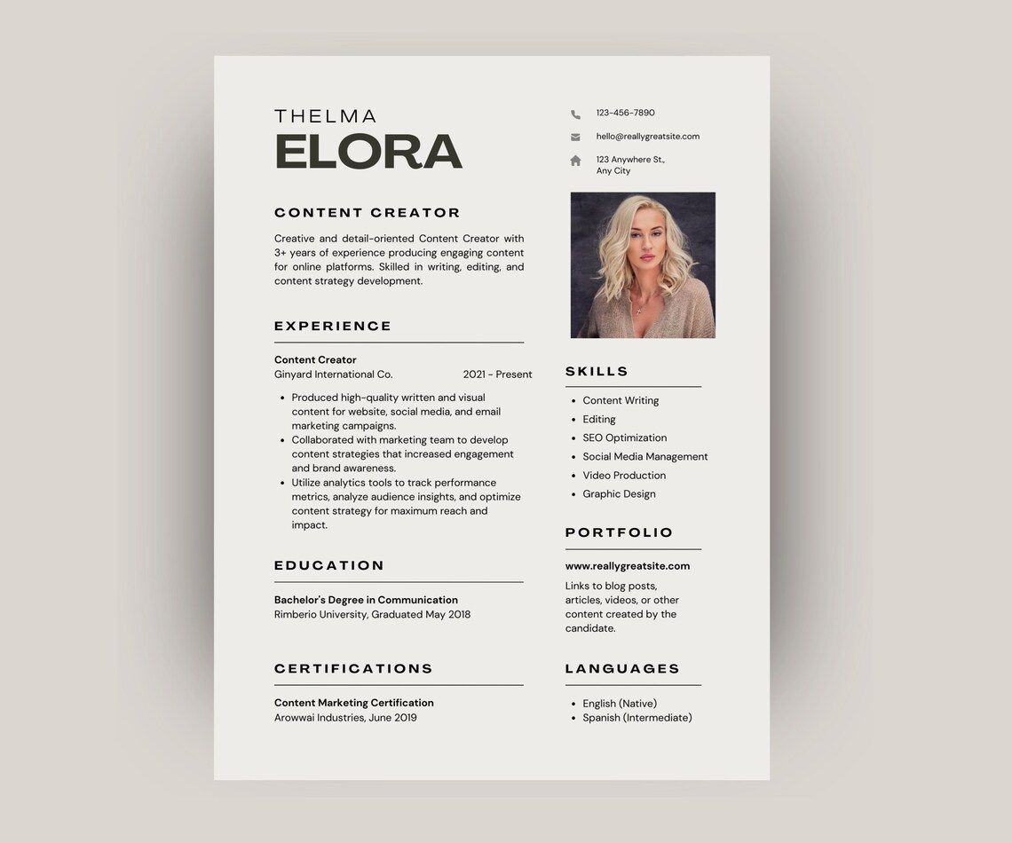 Editable Resume Template: Professional CV Design, Canva (digital ...
