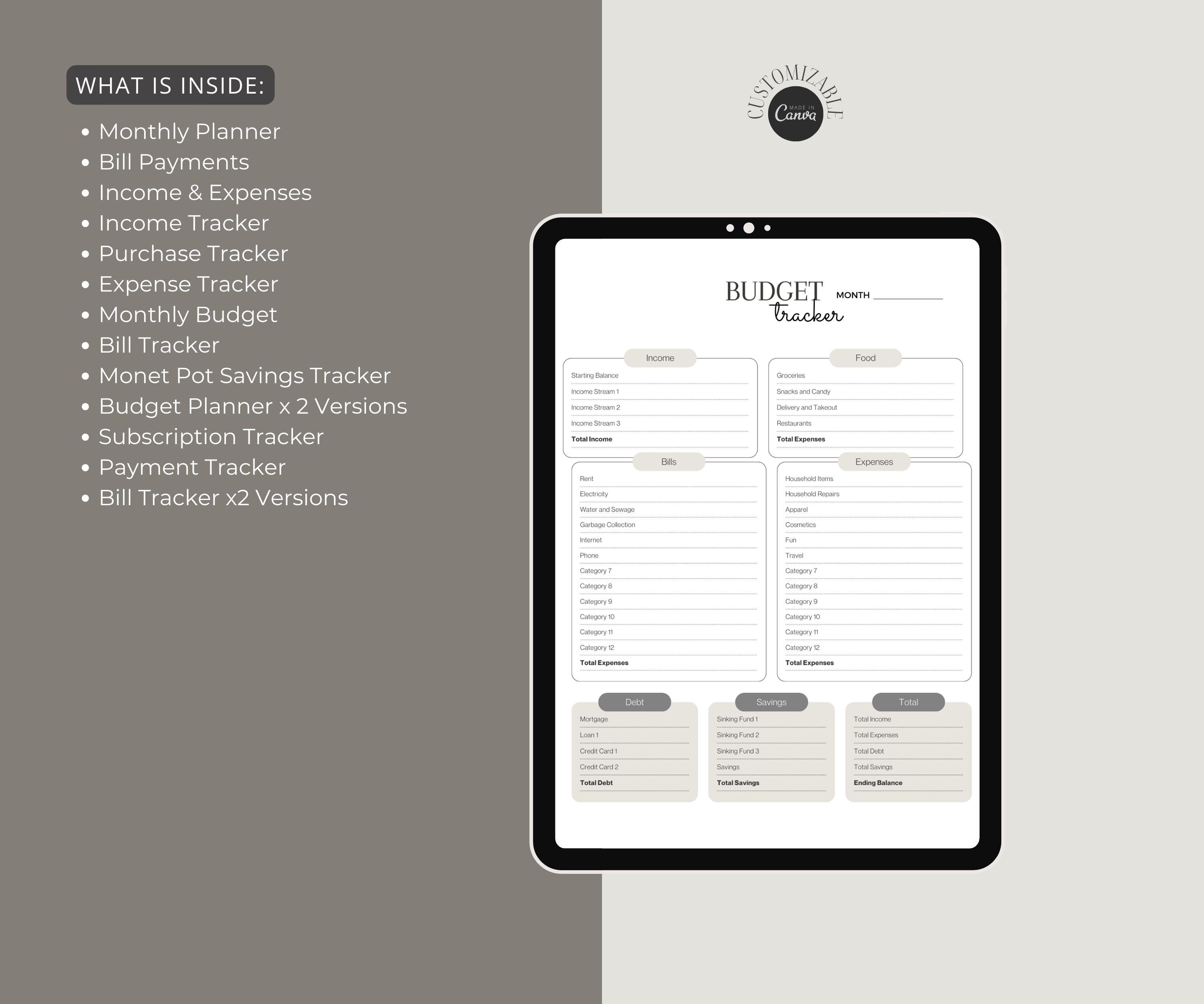 Finance Planner BUNDLE Budget Planner Canva Templates, Financial ...